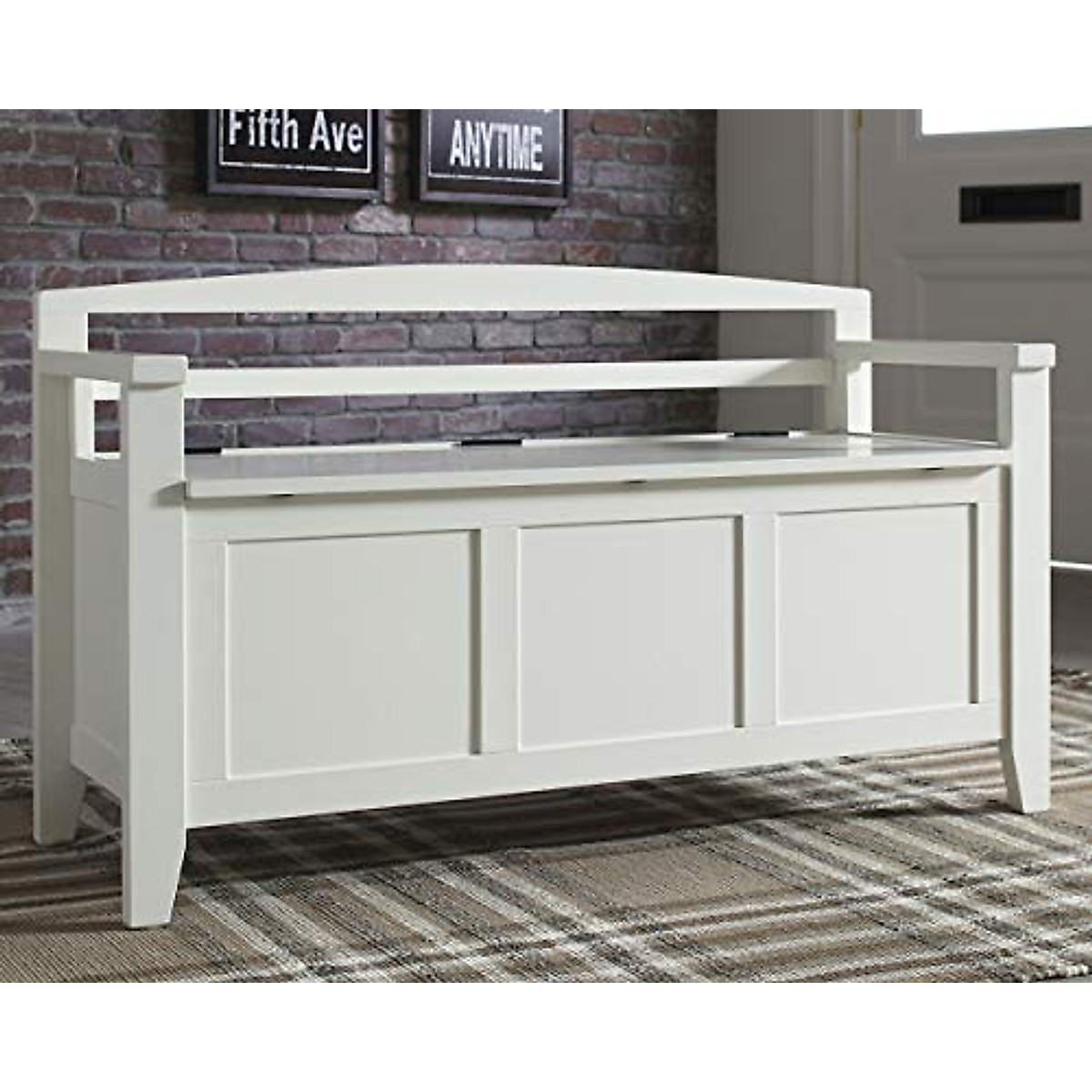 Signature Design by Ashley Charvanna Farmhouse Wood Storage Bench with Lift Top, White