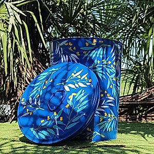 HOZUSO Hand Painted Metal Trash Can with Lid Recycling Canister Storage Organization Decorative Garbage Can Waste Bin for Kitchen Living Room Home Patio Yard Home Decor 10 Gallons