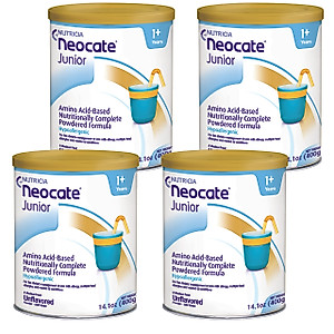 Nutricia Neocate Junior - Hypoallergenic, Dairy-free, Amino Acid-Based Formula without Prebiotics - Formula for 1+ Years - For Toddlers, Kids & Teens - Powdered Formula - 14.1 oz can (Case of 4)