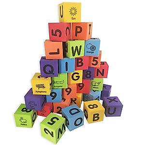 MOBU Foam Building Blocks for Toddlers,30 pcs Alphabet Blocks with Storage Bag,Learning Letter ABC, Numbers 0-9, Stacking Blocks for Kids