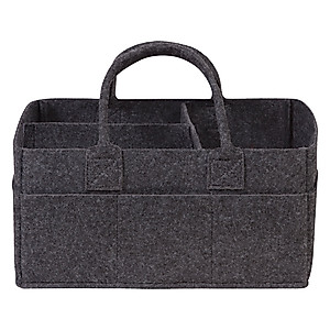 Sammy & Lou Collapsible Charcoal Gray Felt Storage Caddy, Divided Design To Keep Diapers, Wipes And Changing Items Organized, Two Handles, 11.5 in x 6 in x 8 in