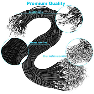 100Pcs Leather Necklace Cord with Clasps, Rope Necklace String, Black Necklace Cords for Pendants, 18"Premium Bulk Necklace Chains for Jewelry Making Supplies, 1.5mm Waxed Necklace Bracelet Cord DHOOZ
