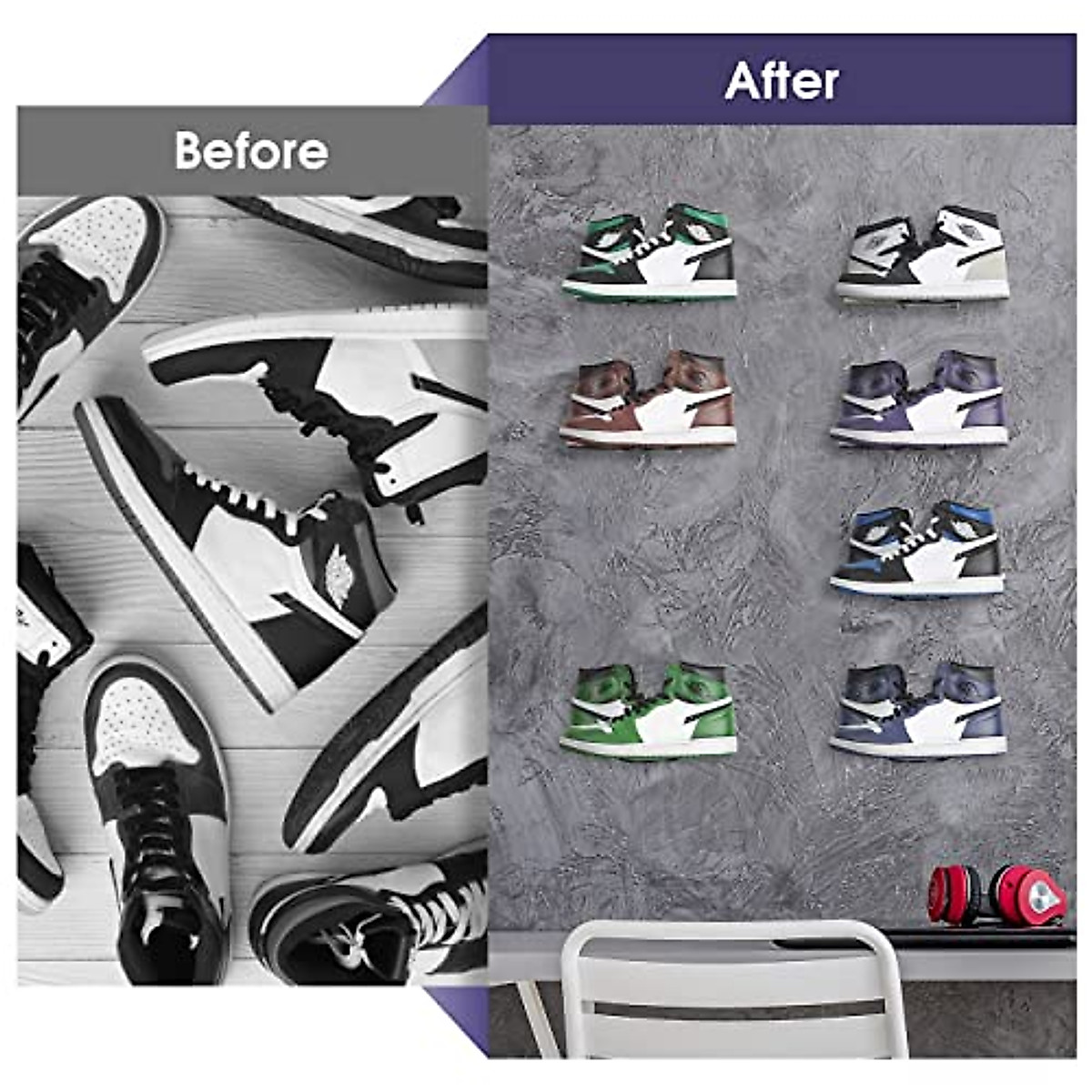 J JACKCUBE DESIGN Black Metal Floating Shoe Display Shelves for Wall Mount, Set of 6 Sneaker Showcase Organizer Rack Display -MK1068A