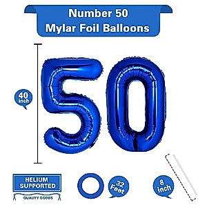 40 Inch Giant Navy Blue Number 50 Balloon, Helium Mylar Foil Number Balloons for Birthday Party, 50th Birthday Decorations for kids and adults, 50 Year Anniversary Party Decorations Supplies