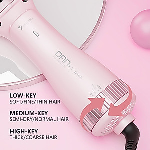 DAN Technology Hair Dryer, Negative Ion 3 in 1 Paddle Brush Dryer & Styler, Pink, 600W, for Damaged Hair, with 2 Speeds, 3 Heating Settings, Nylon Material, ALCI Safety Plug, [IN] Hair Care or Beauty