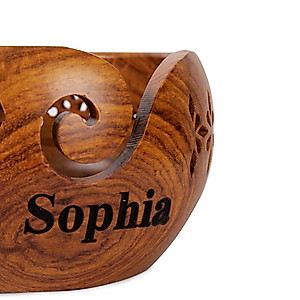Personalized Wooden Yarn Storage Bowl, Yarn Storage Organizer with Name, Handmade Perfect For Knitting and Crocheting, Personalized ( 7"" Dia x 4"" H)