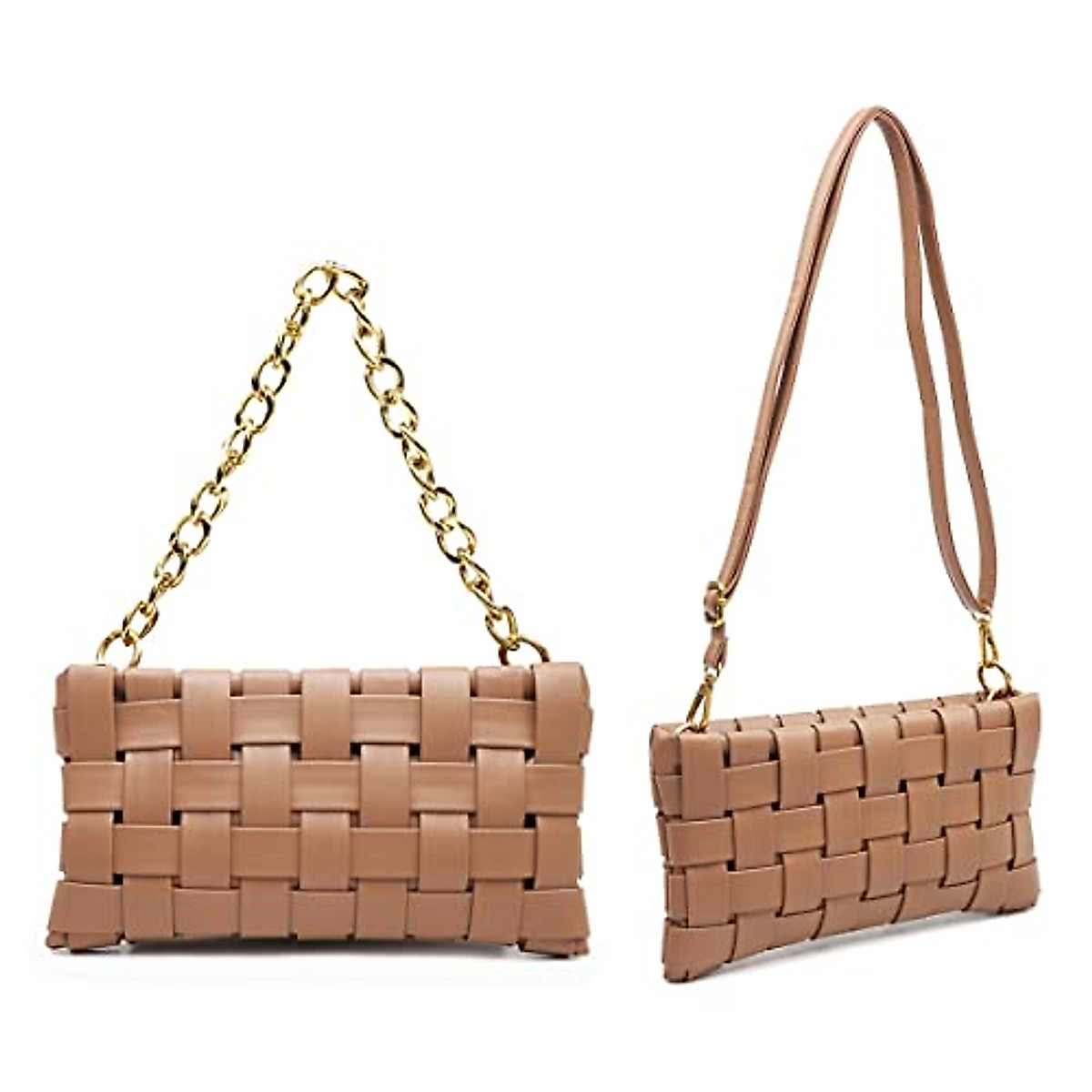 YP Woven Small Crossbody Handbag Purse for Women Oversized Woven Shoulder Strap Messenger Bag Clutch Wallet Square Bag (Brown1)