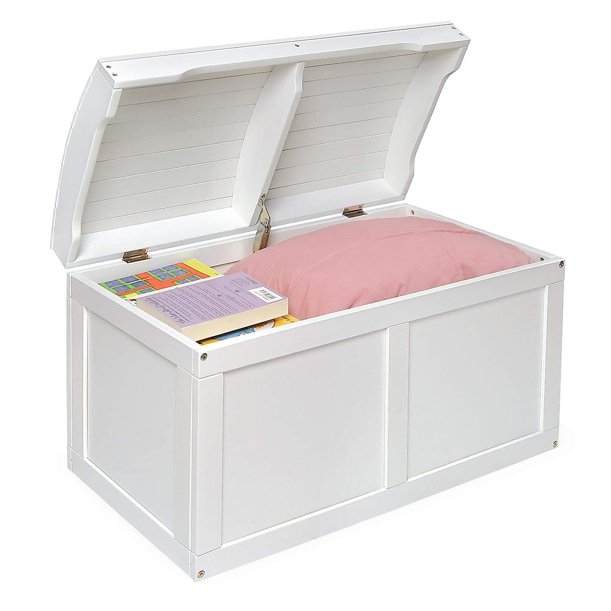 Badger Basket Hardwood Safety Hinge Barrel Top Toy Storage Chest, White (01335)