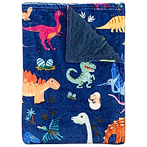 Hooyax Baby Blankets Super Soft Toddler Blanket with Blue Dinosaur Printed Infant Blanket with Dotted Backing 30 x 40 Inch