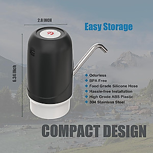 Rechargeable Water Bottle Pump, 5 Gallon Water Jug Dispenser Pump with USB Charging, Portable Automatic Water Dispenser for 5 Gallon Bottle, Ideal for Home,Office, Camping(Black)