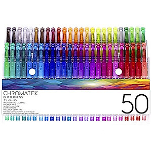 Chromatek Glitter Pens 100 Set Best Colors. 200% The Ink: 50 Gel Pens, 50 Refills. Super Glittery Ultra Vivid Colors. No Repeats. Professional Art Pens. New & Improved.