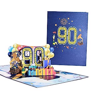 UVATAHONA 90th Greeting Birthday Cards, Pop Up Happy 90th Birthday Card for Him or Her, Cheers 90 Years Old Birthday Cards Best for Husband, Wife, Mom, Dad, Sister, Brother, Friend