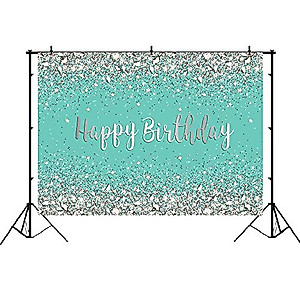 Breakfast Blue and Sliver Birthday Photography Backdrop Sweet 16th 21st Shiny Diamonds Background Girls Adult Women Happy Birthday Party Decorations Cake Table Banner Photo Booth Props 7x5ft