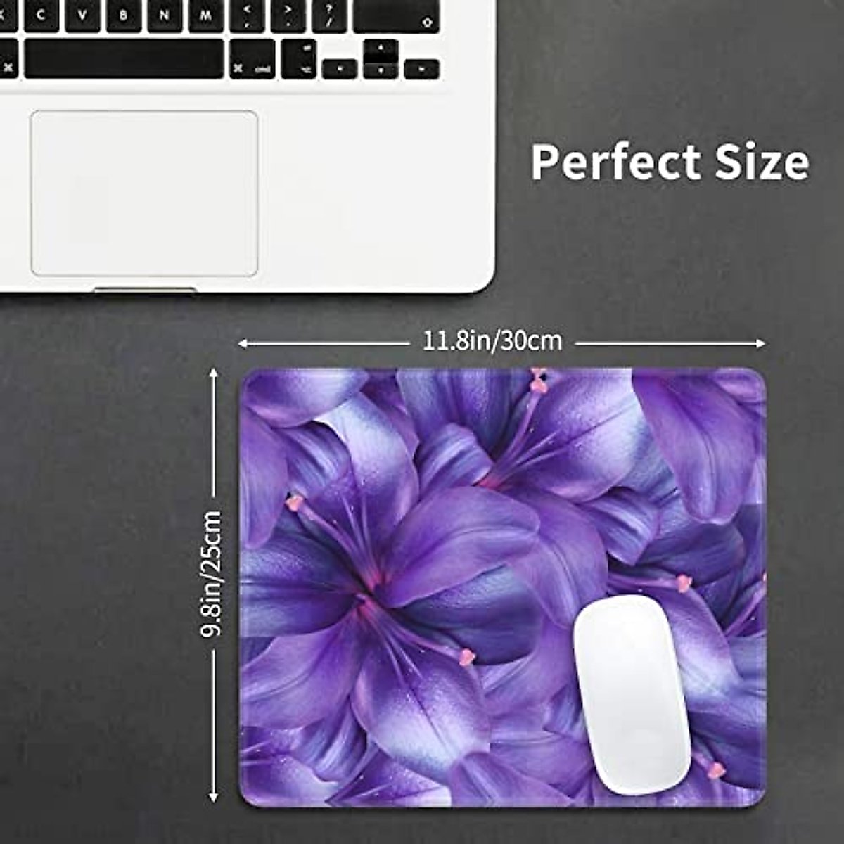 Purple Lily Flowers Printed Mouse Pad with Non-Slip Rubber Base Gaming Mouse Pad for Wireless Mouse Computers Laptop Office 10.2 x 8.3 in