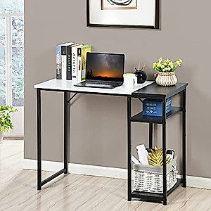 Homy Casa Inc Computer 40 inch Study Writing Table with Storage Shelves Space Saving for Home Office, Modern Simple Style PC Metal Frame Desks, Black White