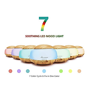 Ultrasonic Aromatherapy Essential Oil Diffuser, 300ml Cool Mist Humidifier with 7 Color LED Lights Changing and Waterless Auto Shut-off for Office Home Bedroom Living Room Study Yoga Spa