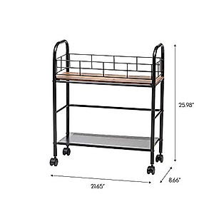 IRIS USA 2-Tier Kitchen Storage Rolling Cart with Lockable Caster Wheels, Coffee Cart, Pantry Rack, Home Bar, Serving Cart, Slim, Rustic Brown