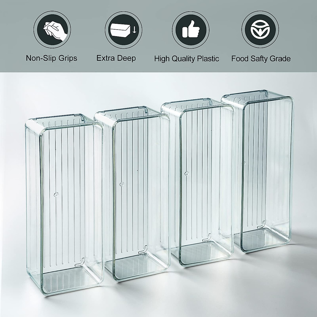 Hudgan 8 Pack Clear Plastic Drawer Organizer Bins Set, Stackable Cutlery Storage Bins Trays for Organizing Kitchen Supplies, Bathroom Supplies, Office Supplies, Crafts, Gadgets, Cabinet Supplies