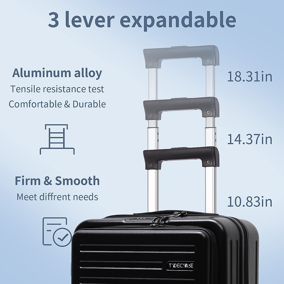 TydeCkare 2-Piece 20/24 Inch Luggage Set without Front Pocket, ABS+PC Lightweight Hardshell Suitcase with TSA Lock & Spinner Silent Wheels, Black