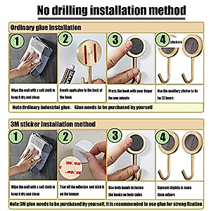 Solid Brass Decorative Wall Coat Hooks,Wall Towel Hooks Coat Hook Bathroom Gold Robe Hook, Marble Self Adhesive Hooks w/ 3M Tape for Hallway,Bedroom,Bathroom, Pack of 2