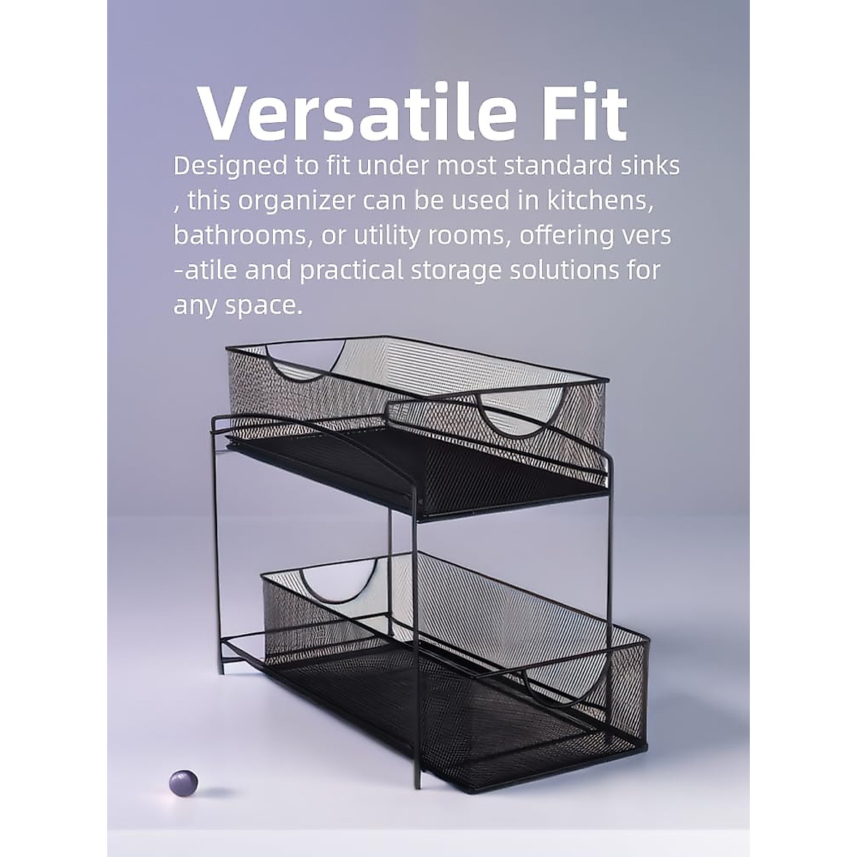 IBERG 2 Tier Under Sink Organizers and Storage - Sliding Bathroom Organizer - Kitchen Cabinet Organizer (Black)