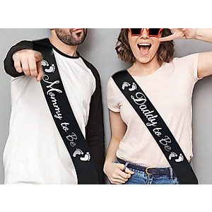 GDTO8820 2pcs Mommy To Be & Daddy To Be Baby Shower Sash Black, Baby Shower Party Gifts for New Mom Dad Gender Reveal Supplies Decorations Favors