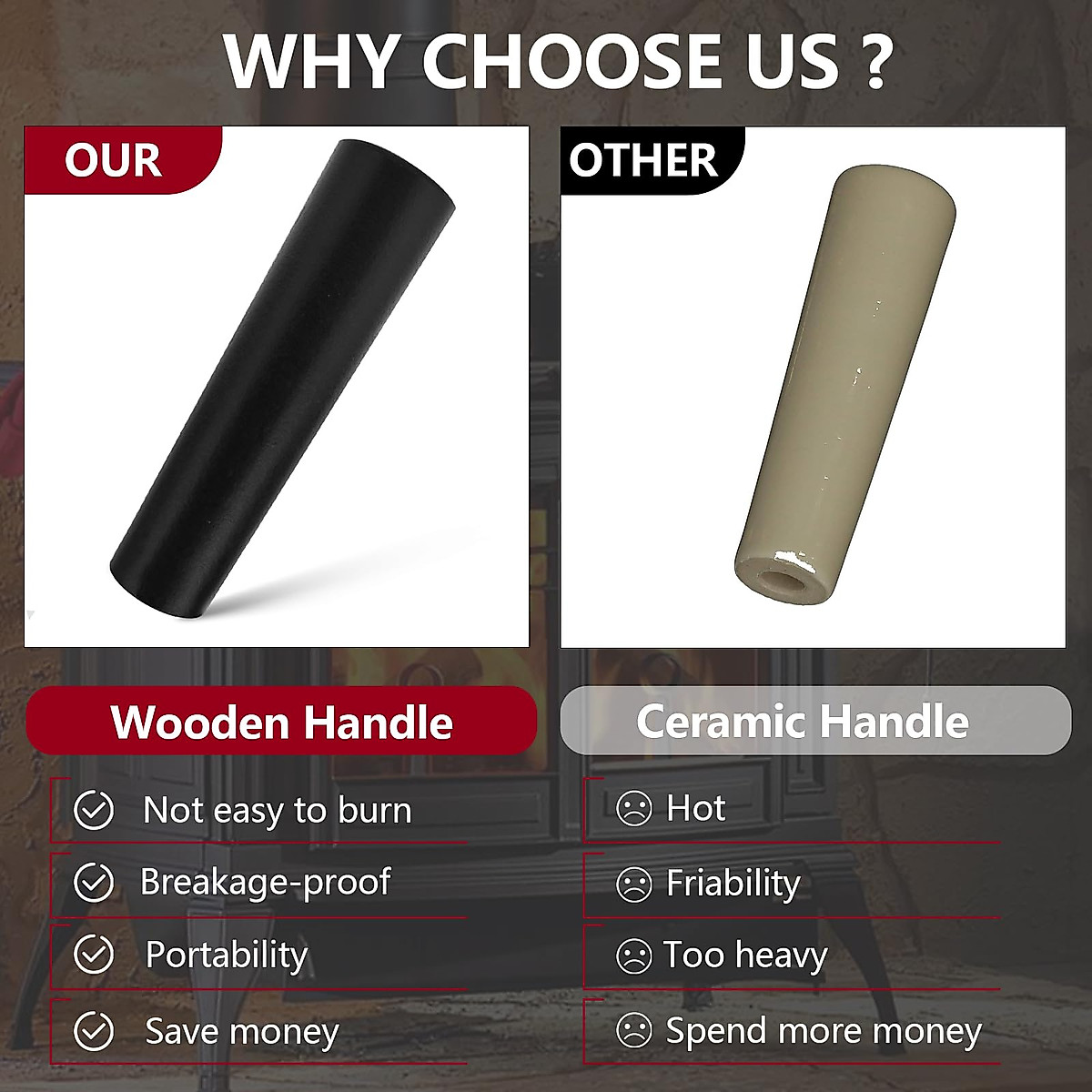 Black Wooden Handle Assembly 1600664 for Vermont Castings Stove Replacement Parts