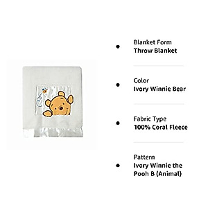 Danica Soft Coral Fleece Baby Blanket, Cute Animal Pattern, 40" X 30" Cozy, Comfortable & Warm (Ivory) Winnie Bear