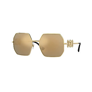 Versace VE2248 10027P 58MM Gold/Brown Mirror Gold Hexagonal Sunglasses for Women + BUNDLE With Designer iWear Eyewear Kit