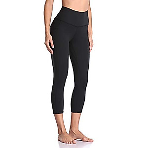 Colorfulkoala Women's High Waisted Yoga Capris 21" Inseam Leggings with Pockets (L, Black)