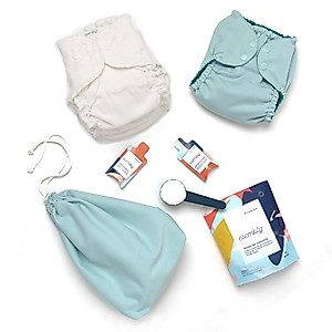 Esembly Cloth Diaper Try-It Kit (Size 1, Mist) and Esembly Wipe Up Wash Kit and 12pk Wipe Ups Bundle, Organic Cotton Reusable Diaper Wipes plus Organic No-Rinse Foaming Wipes Solution