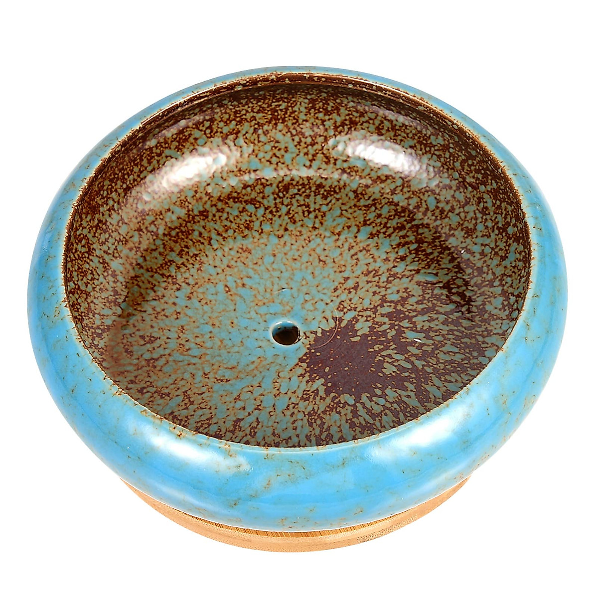 ERINGOGO 7 inches Succulent Pots, Ceramic Flower Planter Pot with Drainage and Tray, Round Shallow Bonsai Bowl Drip Planter for Small Indoor Plants