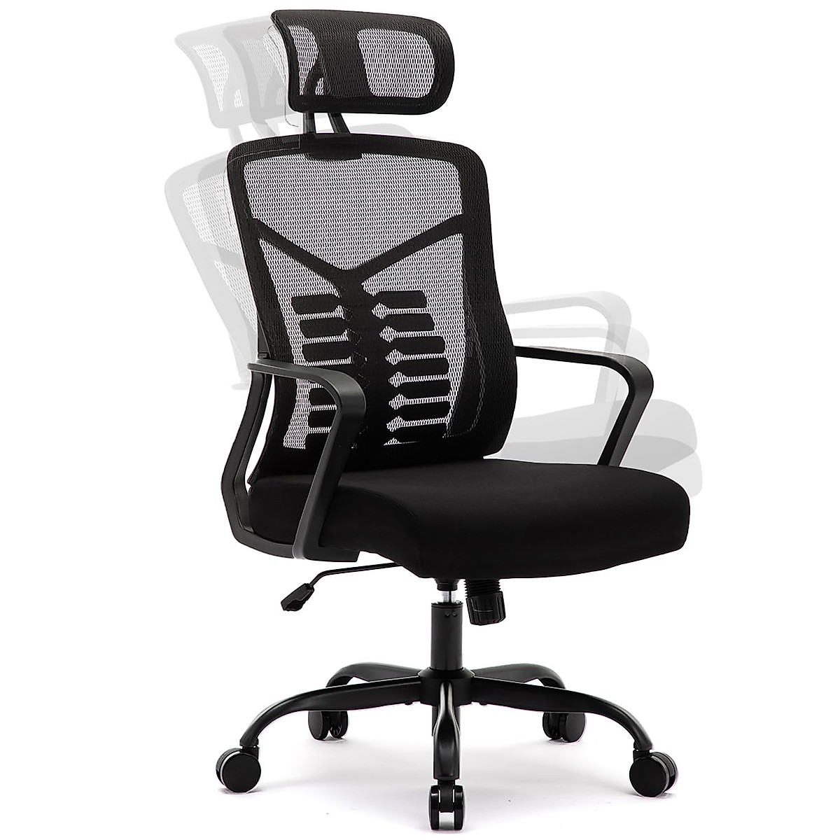 EnjoySeating Ergonomic Office Chair Heavy Duty 350 lbs, Breathable Mesh Desk Chair with 2D Headrest and Lumbar Support, Tilt Function, Swivel Task Chair for Home Work Black