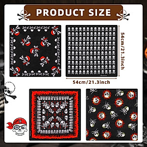 Jetec 4 Pcs Pirate Bandana for Men Cotton Squares Headwraps Pirate Skull Scarf Soft Lightweight Neckerchiefs Handkerchief(Fire Skull)