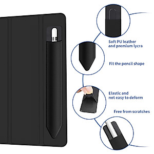 2 Pack Pencil Holder for Apple Pencil 1st 2nd Generation, YUOROS Adhesive Pencil Sleeve for iPad iPad 9th/8th Gen, Tablet Stylus Surface Pen (Black, Black)