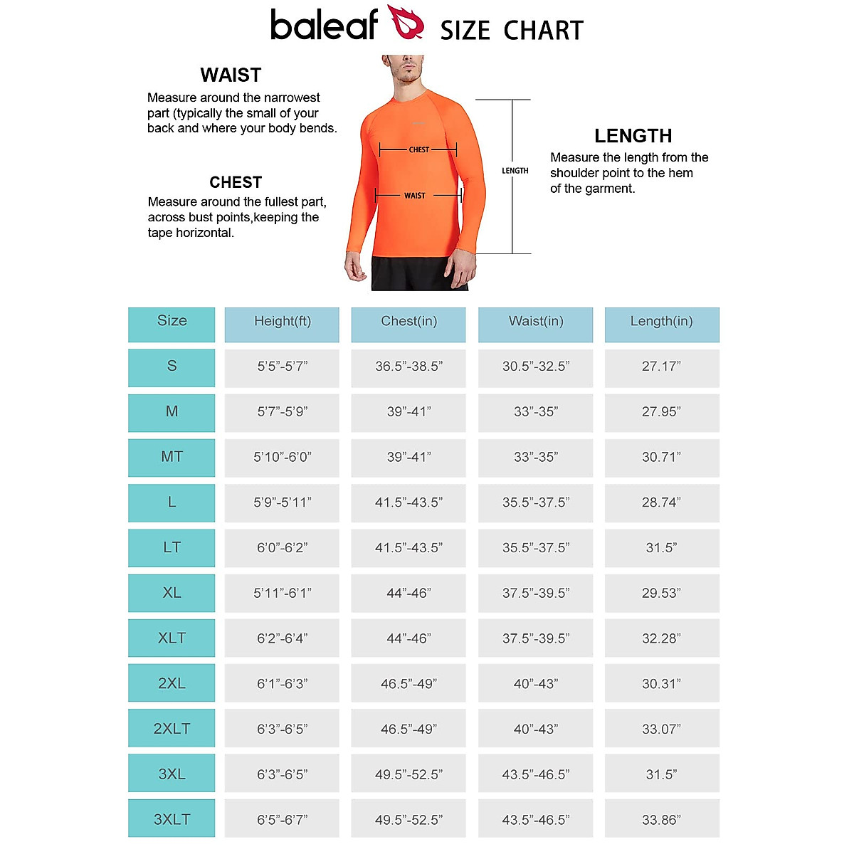 BALEAF Men's Long Sleeve Running Shirts Quick Dry Workout Shirts Athletic T-Shirts Lightweight Soft Fishing Tee Tops Orange Size XL