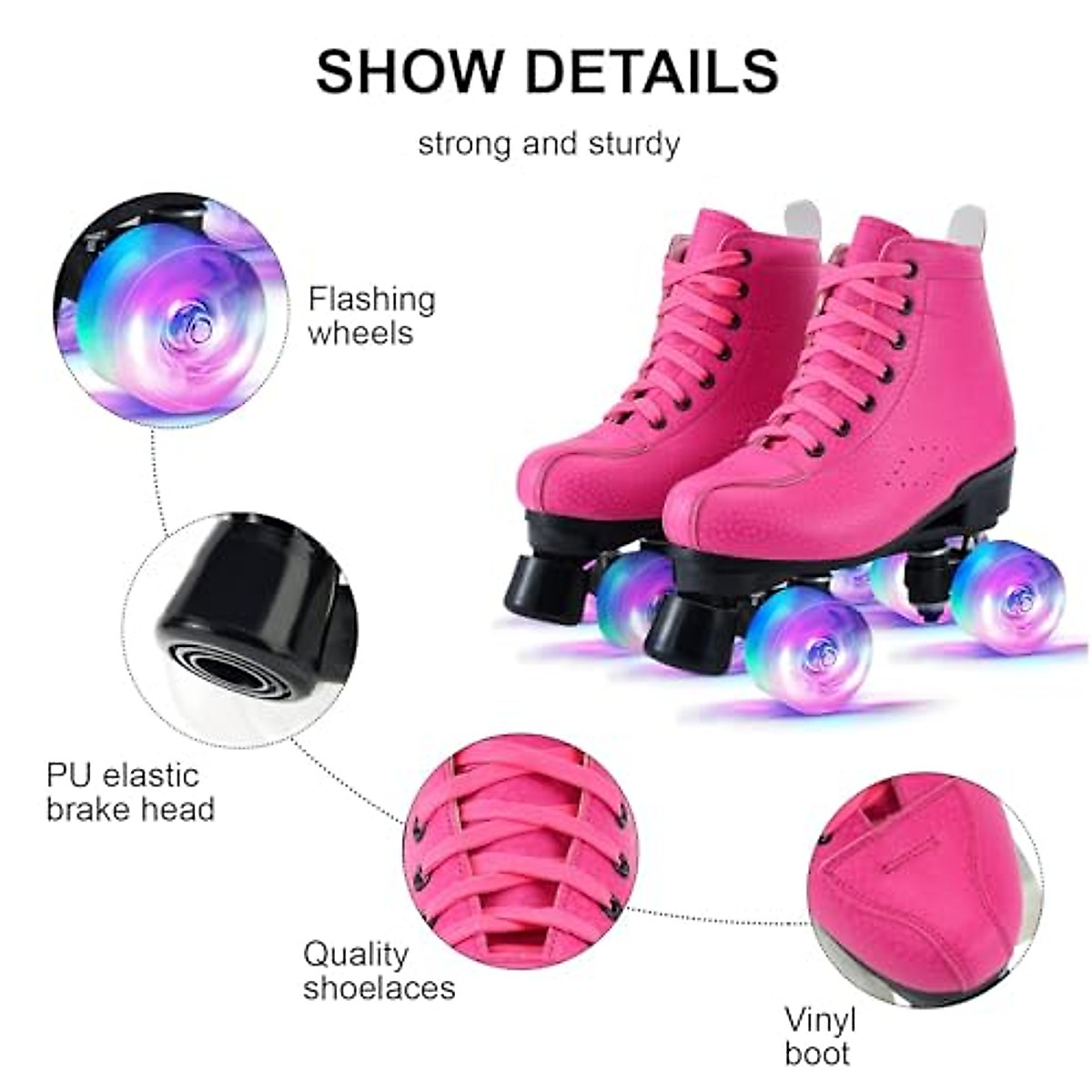 kelodo Roller Skates for Women&Girls, Boys&Men PU Leather High-top Classic Double-Row Design Roller Skates Boot, 4 Shiny Wheels Adult Quad-Skates Indoor/Outdoor Roller Skates for Unisex Beginner
