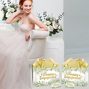 Engagement Party Gift Bags Sage Green Happy Engagement Gift Wrapping Paper Bag with Tissue Paper Card Eucalyptus Christmas Engagement Party Decorations Gift Bags Sage Green Happy Engagement Supplies