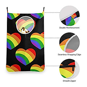 Gay Pride Rainbow Homosexuality Heart Hanging Laundry Hamper Bag 1 Pack LGBT World Bisexual Dirty Clothes Storage Bin Washing Baskets Toy Book Clothing Holder for Door Wall Home Bathroom Bedroom