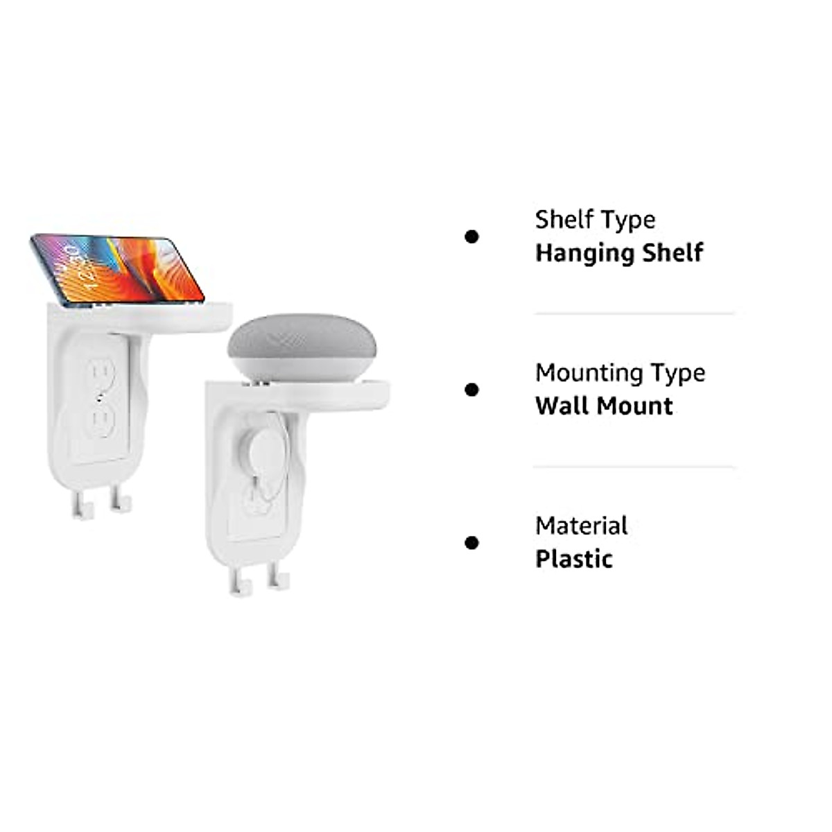 WALI Outlet Shelf Wall Holder, fit for Duplex GFCI Decorative Outlet, Bedroom Outlet Shell A Space Saving for Smart Home, Speakers up to 20lbs with Cable Management (OSH002-W), White