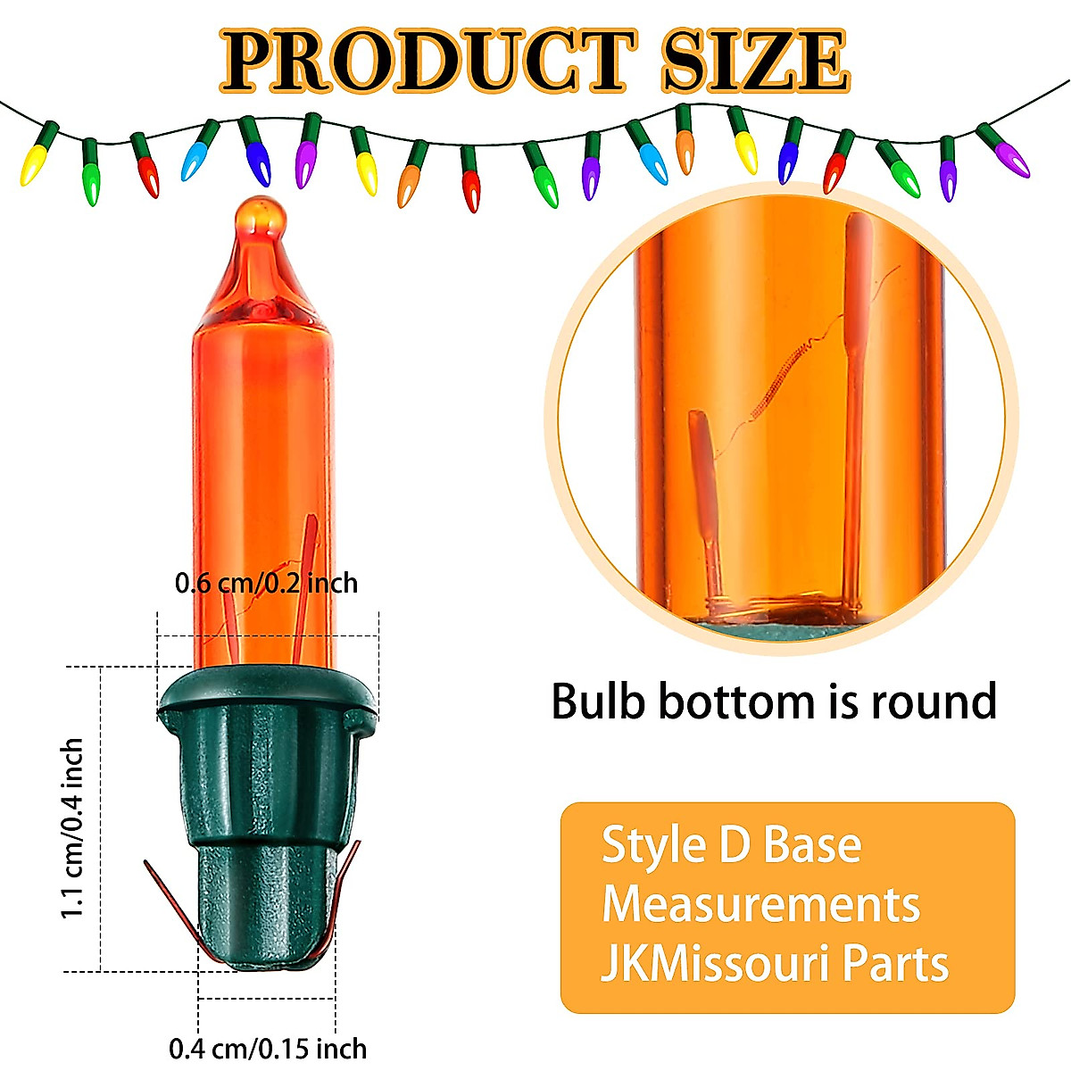 Mudder 100 Pieces 2.5V Replacement Christmas Tree Light Bulbs 50/100/150/200 Count Mini Incandescent Wire String Lights Replacement Bulbs for Xmas Tree Decoration(Black Base with Orange Bulb)