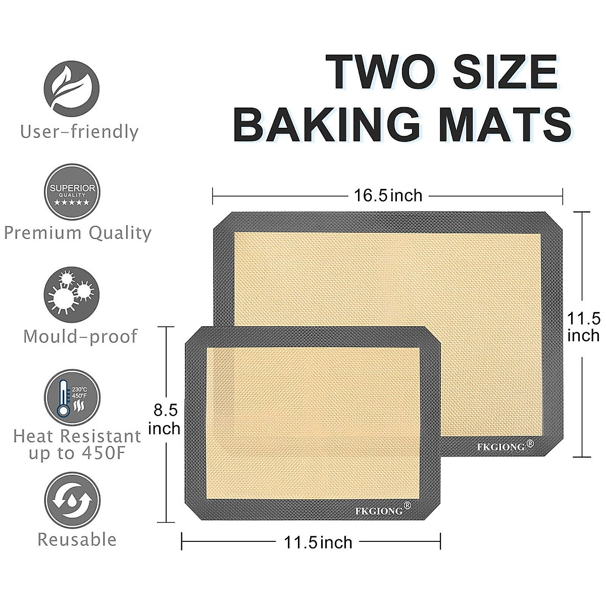 Silicone Baking Mat - Nonstick Large Baking Mat Set of 3-2 Half Sheets Mats (11 5/8" x 16 1/2") + 1 Quarter Sheets - Extra Thick Reusable Bakeware Mats for Cookies, Pastry, Bread, Bun, Fondant
