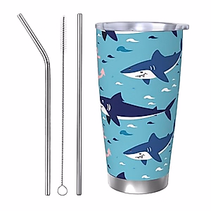 AYCZN Ocean Shark Anchor 20 OZ Tumbler Stainless Steel Travel Coffee Mug, Sea Anchor Insulated Water Bottle with Lid and Straws Leakproof Thermal Cup