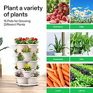 VIVOSUN 5 Tier Vertical Gardening Stackable Planter for Strawberries, Flowers, Herbs, Vegetables, Ivory