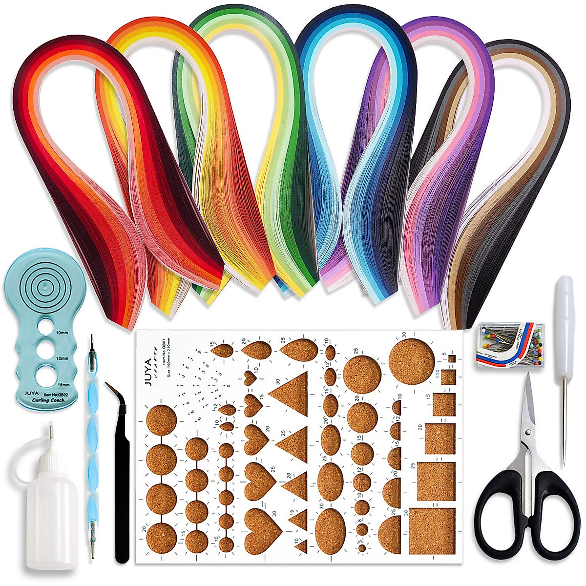 JUYA Paper Quilling Kits with 30 Colors 600 Strips and 8 Tools (Paper Width:3mm, Blue Tools)