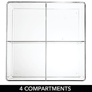 mDesign Plastic 4 Compartment Divided Drawer and Closet Storage Bin - Organizer for Scarves, Socks, Ties Bras, and Underwear - Dress Drawer Organizer, Shelf Organization - 4 Pack - Clear