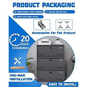 BUTISOW Lateral File Cabinets with Lock,1 Drawer Steel Wide Filing Organization Storage Cabinets,Home Office Furniture for Hanging Files Letter/Legal/F4/A4 Size (Electronic - Gray)