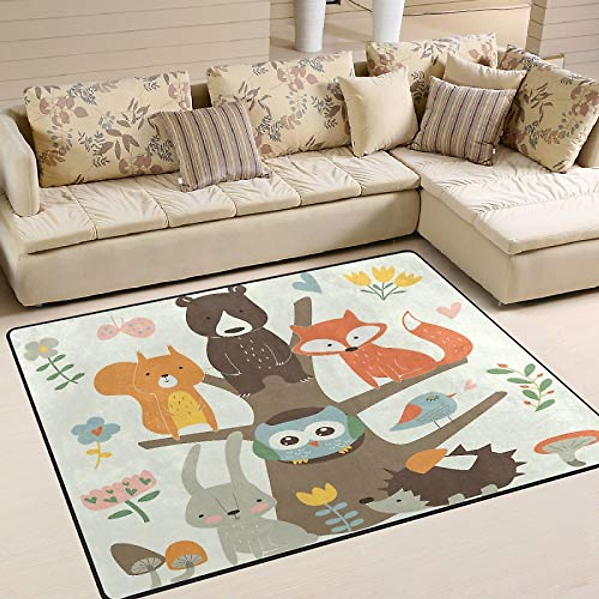 ALAZA Bunny Rabbit Animal Fox Non Slip Area Rug 5' x 7' for Living Dinning Room Bedroom Kitchen Hallway Office Modern Home Decorative