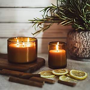 Lemongrass, Cassia & Rosemary Essential Oil & Pure Beeswax Candle in Blown Glass Jar - Bluecorn Beeswax Botanica. 8 oz.