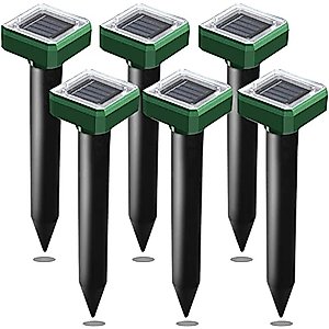 6 PK Solar Mole Repellent Outdoor Ultrasonic Gopher Control Spikes, Groundhog Repeller Snake Rodent Gopher Spikes Chaser Pest (6)